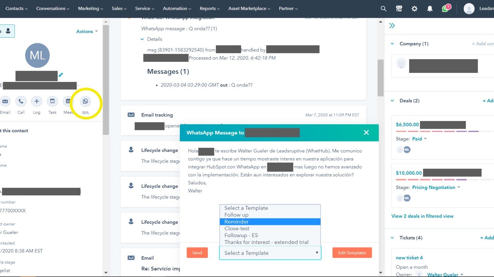 Integración de WhatsApp con HubSpot paso a paso